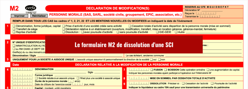 Comment remplir le formulaire M2 de dissolution d'une SCI